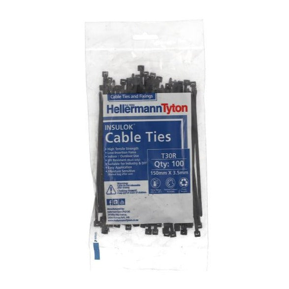 HELLERMANNTYTON BLACK CABLE TIES 4MMX140MM — HSB Trading